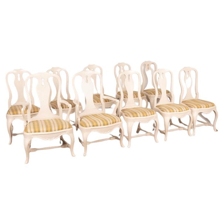 Set of 10 Dining Chairs Including 2 Arm Chairs, Swedish Rococo Style ...
