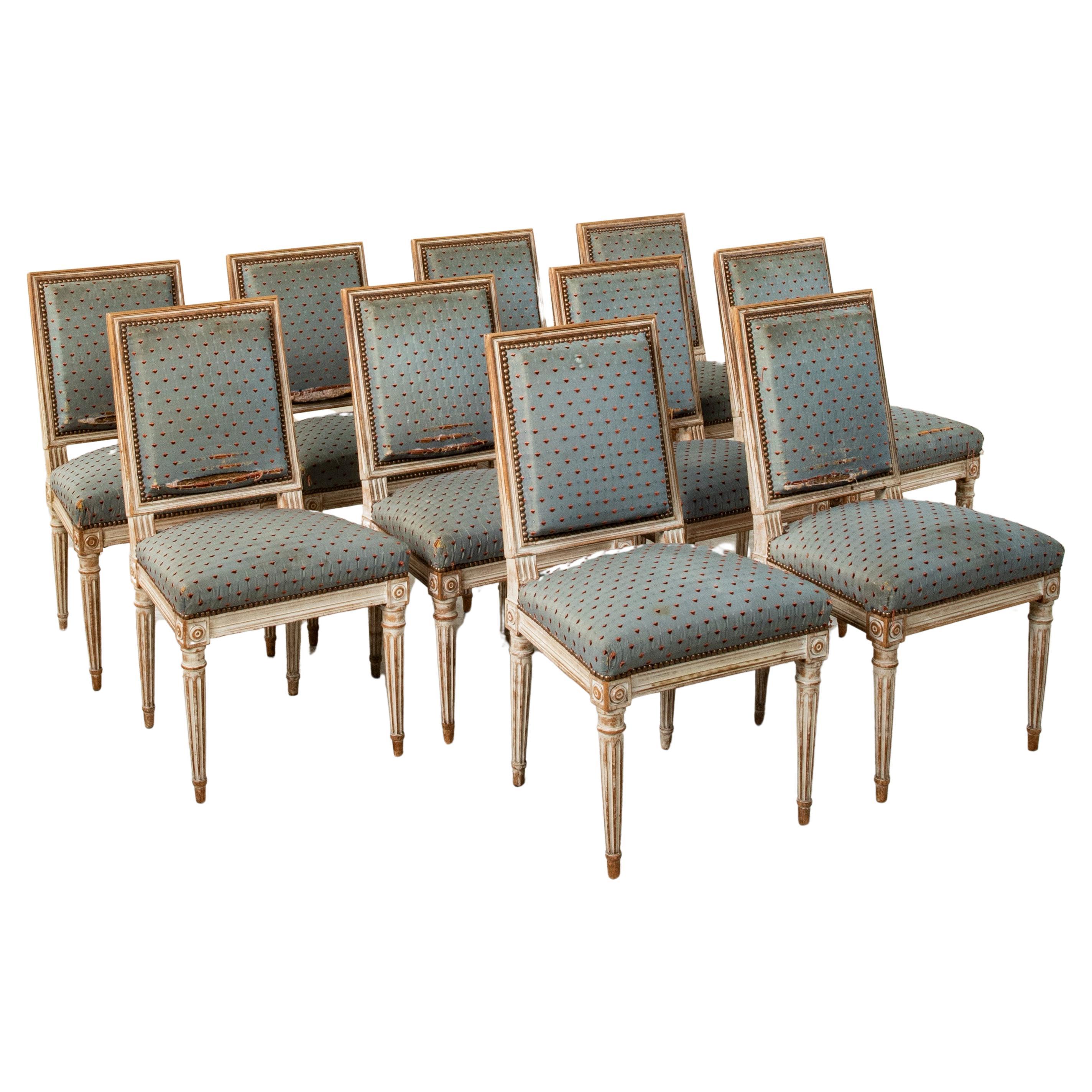 Set of 10 Early 20th Century French Louis XVI Style Painted Dining ...