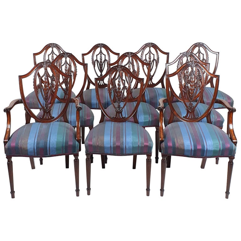 Set of 10 Edwardian Hepplewhite Style Carved Mahogany Dining Chairs at ...