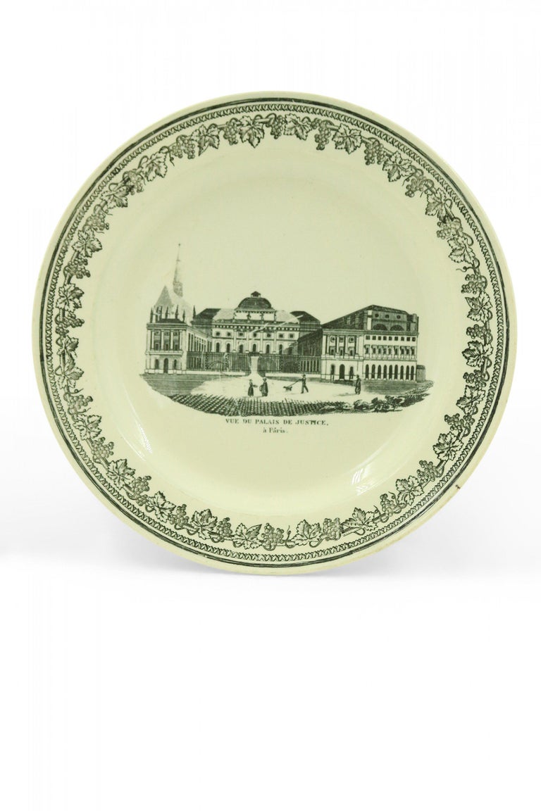 Set of 10 French Black and White Creamware Plates of French Landmarks ...