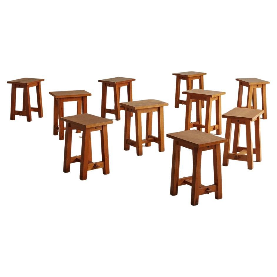Set of 10 French Wood Stools For Sale at 1stDibs