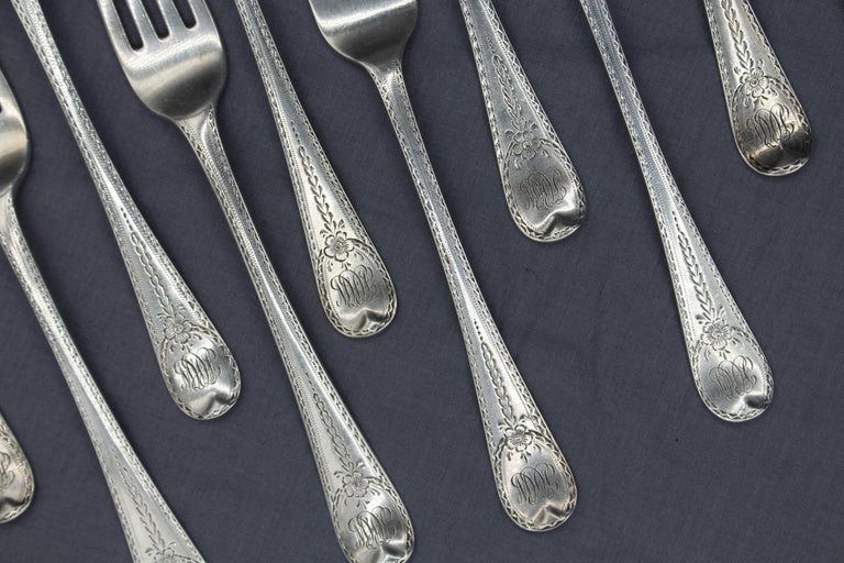 Set of 10 Hanoverian Engraved Sterling Silver Dinner Forks, London ...
