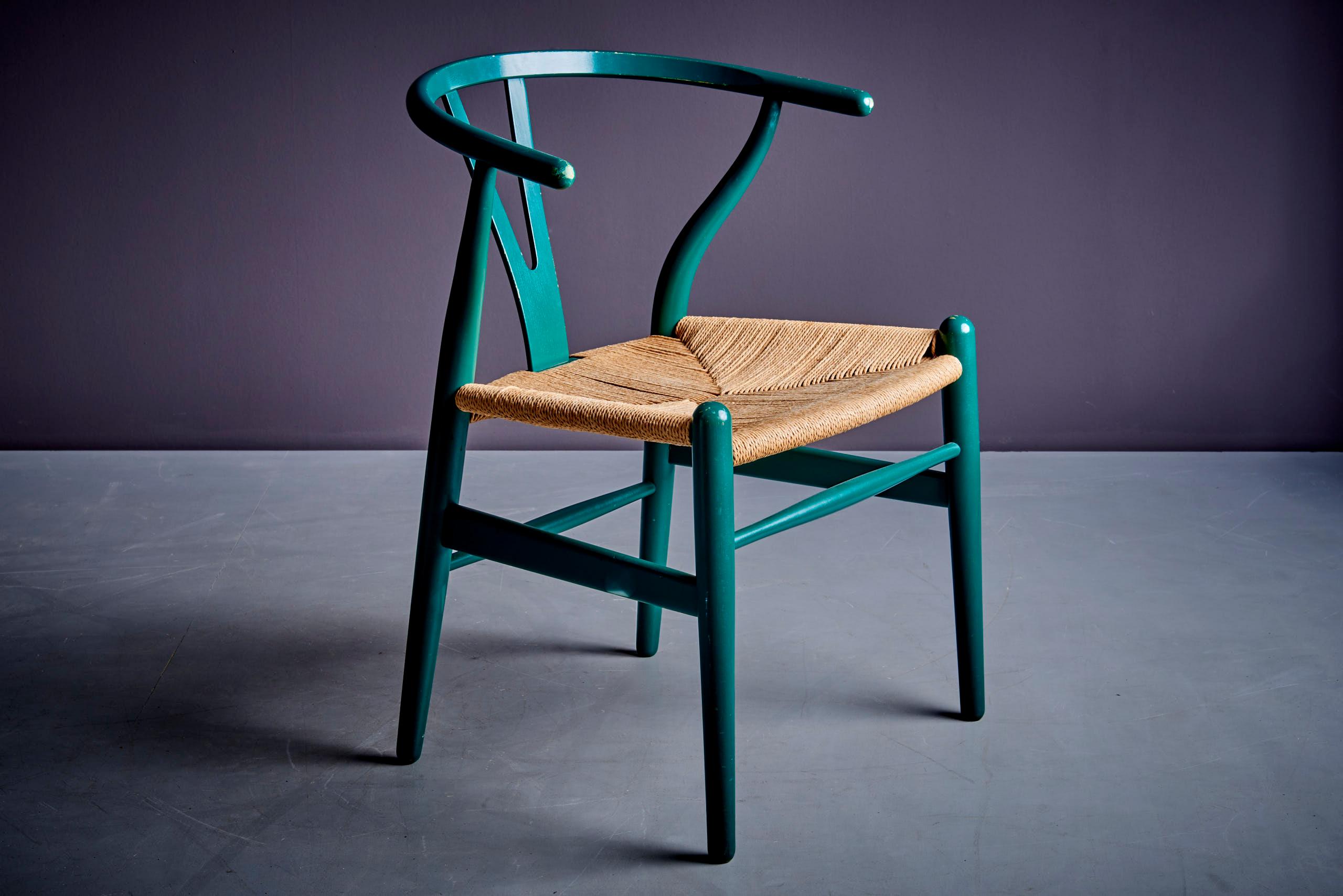 Set of 10 Hans Wegner Wishbone Chairs in Green Lacquer for Carl Hansen ...
