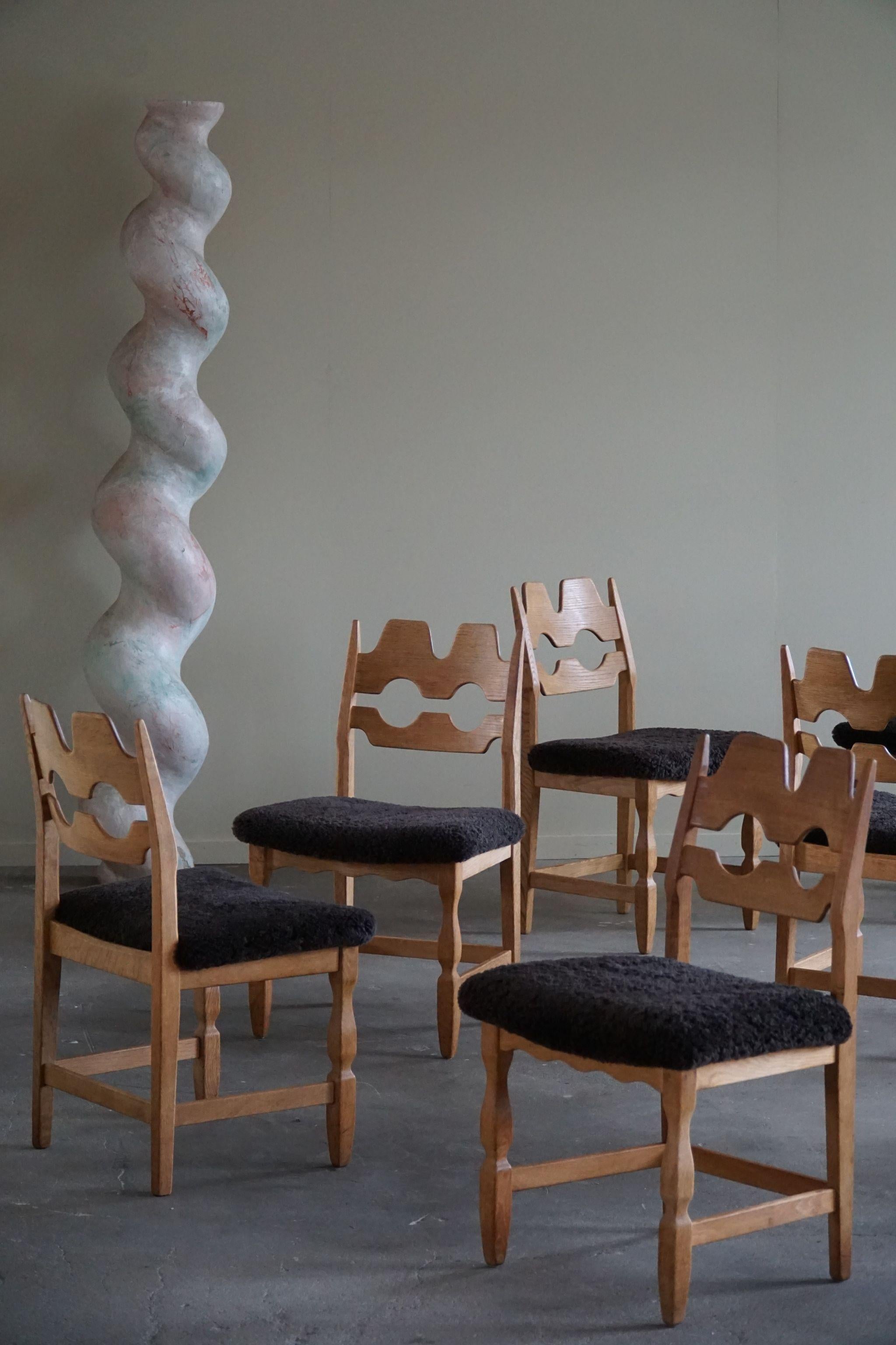 Set of 10 Henning Kjærnulf "Razorblade" Chairs in Oak and Lambswool ...