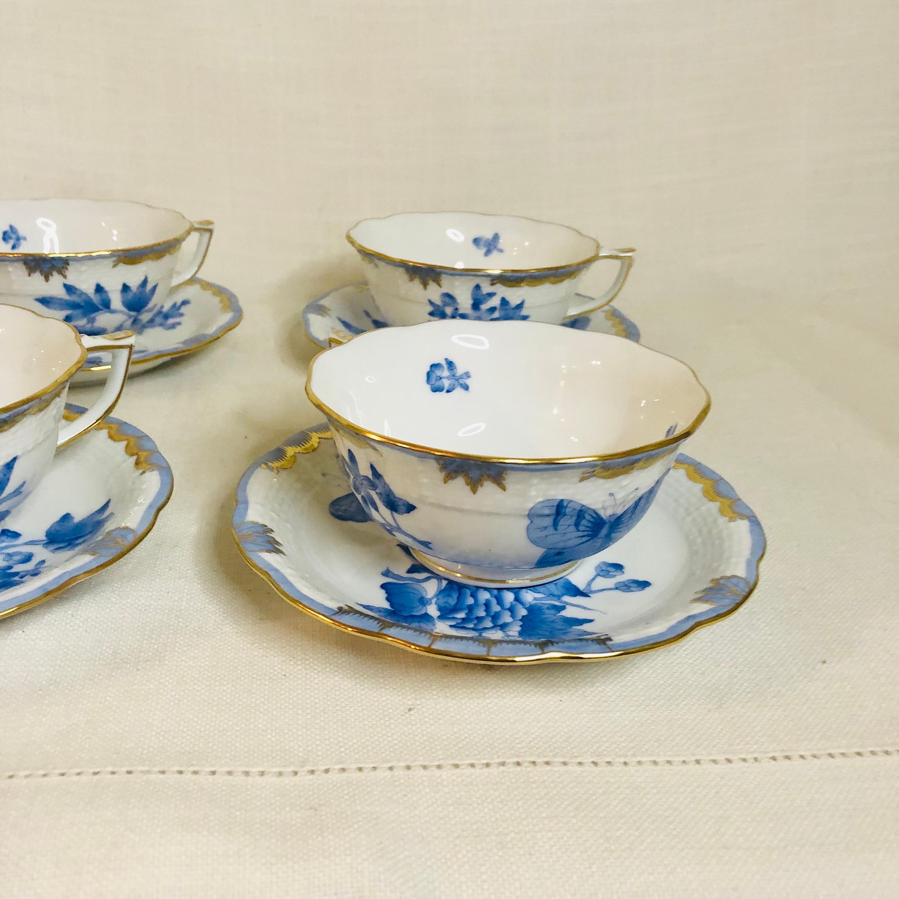 Set of 10 Herend Fortuna Cups and Saucers Painted with Butterflies and ...