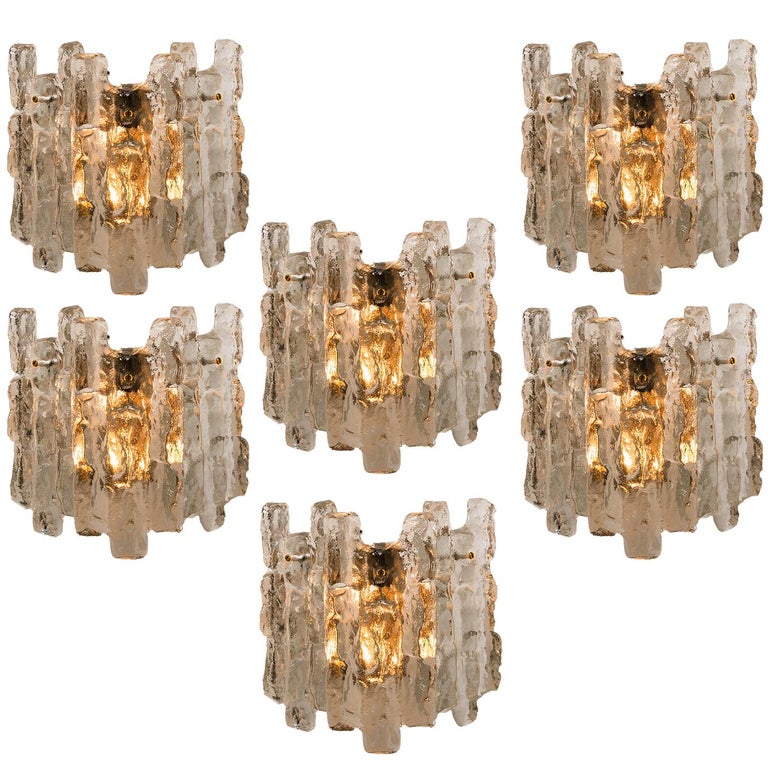 Set of 10 Kalmar Ice Glass Light Fixtures, 6 Wall Scones and 4 ...