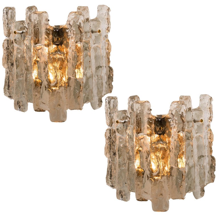 Set of 10 Kalmar Ice Glass Light Fixtures, 6 Wall Scones and 4 ...