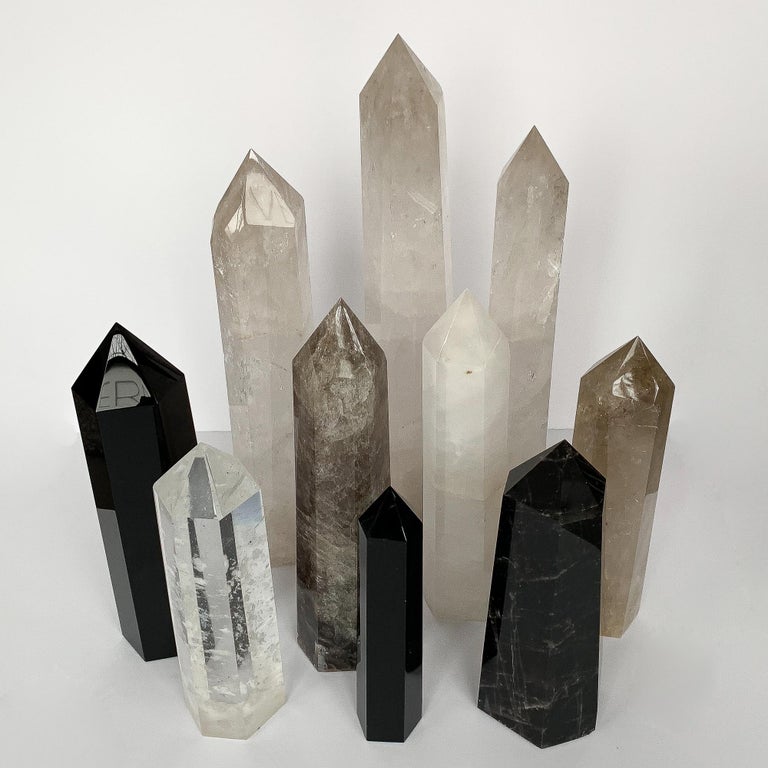 Set of 10 Large Quartz and Obsidian Crystal Obelisks at 1stDibs