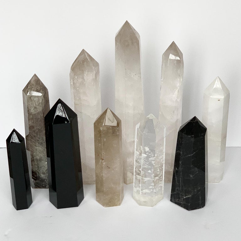 Set of 10 Large Quartz and Obsidian Crystal Obelisks at 1stDibs