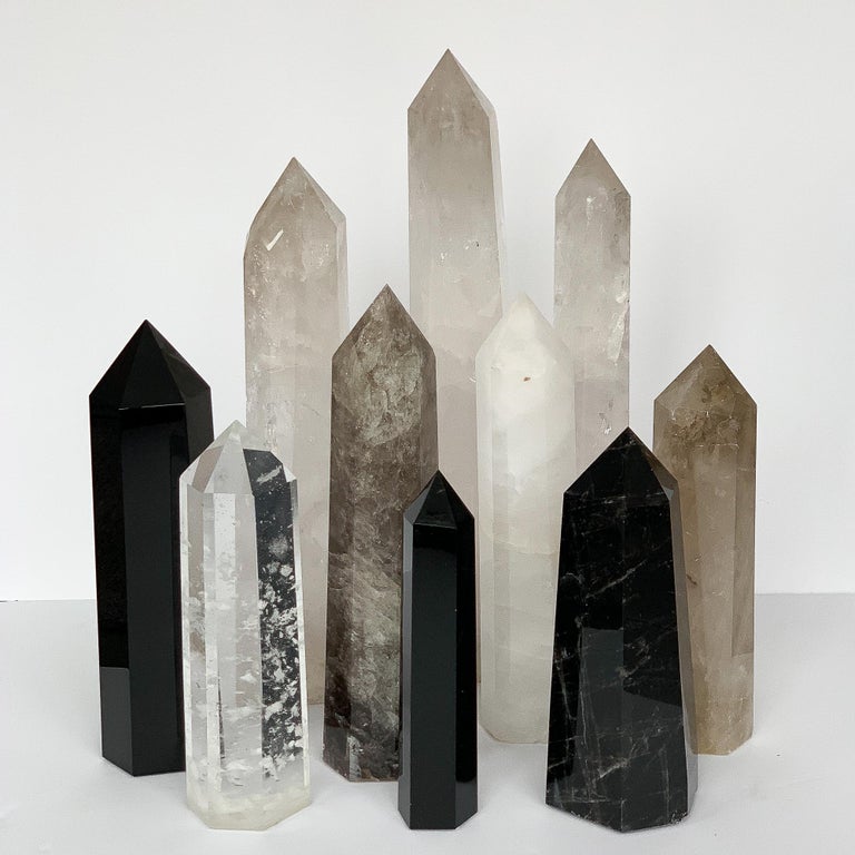 Set of 10 Large Quartz and Obsidian Crystal Obelisks at 1stDibs