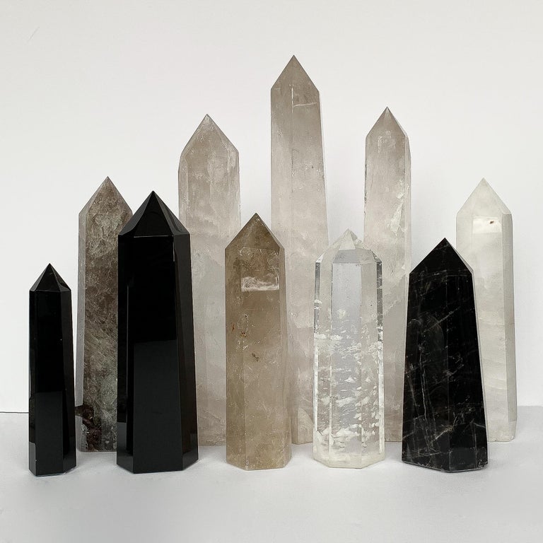 Set of 10 Large Quartz and Obsidian Crystal Obelisks at 1stDibs