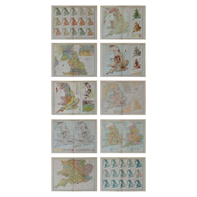 Set of 10 Large Scale Vintage Maps of The United Kingdom, circa 1900 ...