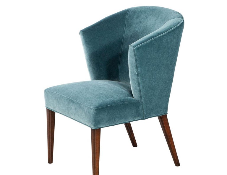 Set of 10 Modern Walnut Dining Chairs in Turquoise Designer Velvet For ...