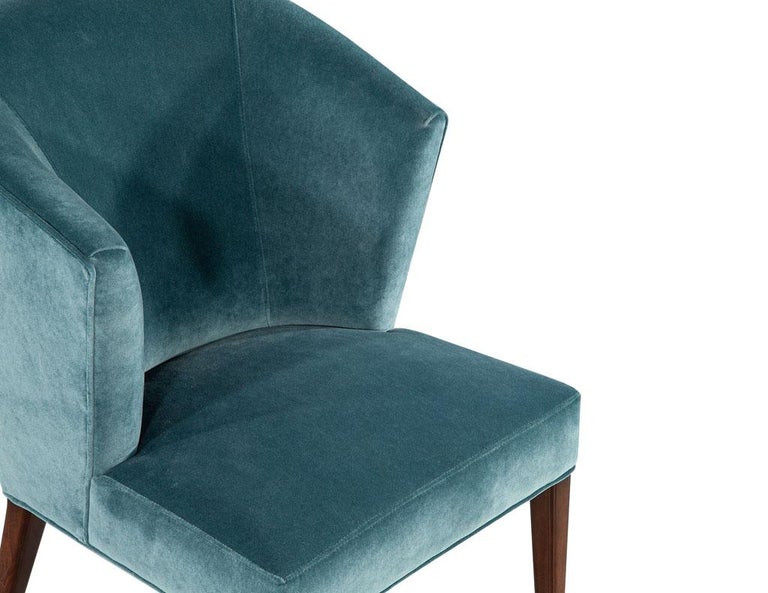 Set of 10 Modern Walnut Dining Chairs in Turquoise Designer Velvet For ...