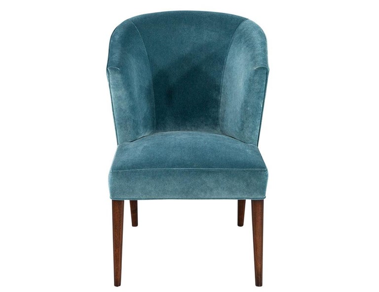 Set of 10 Modern Walnut Dining Chairs in Turquoise Designer Velvet For ...