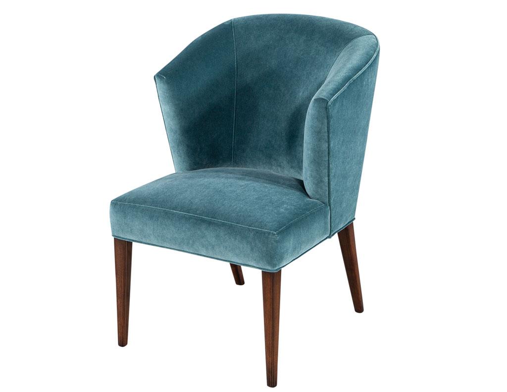 Set of 10 Modern Walnut Dining Chairs in Turquoise Designer Velvet For ...
