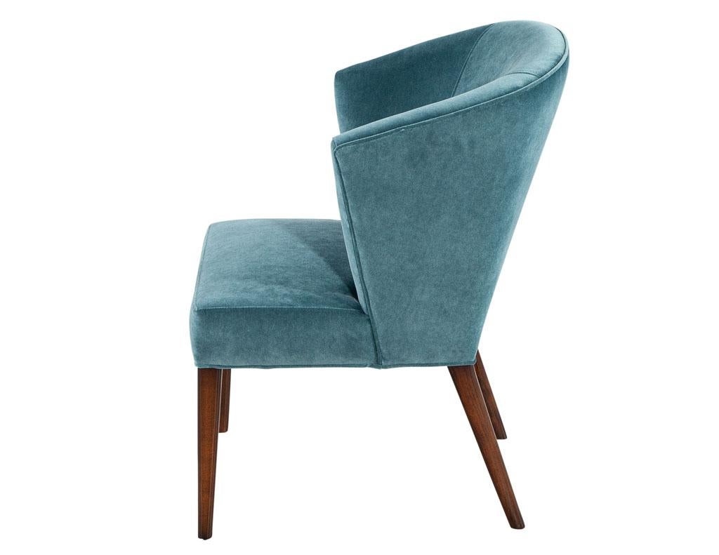 Set of 10 Modern Walnut Dining Chairs in Turquoise Designer Velvet For ...