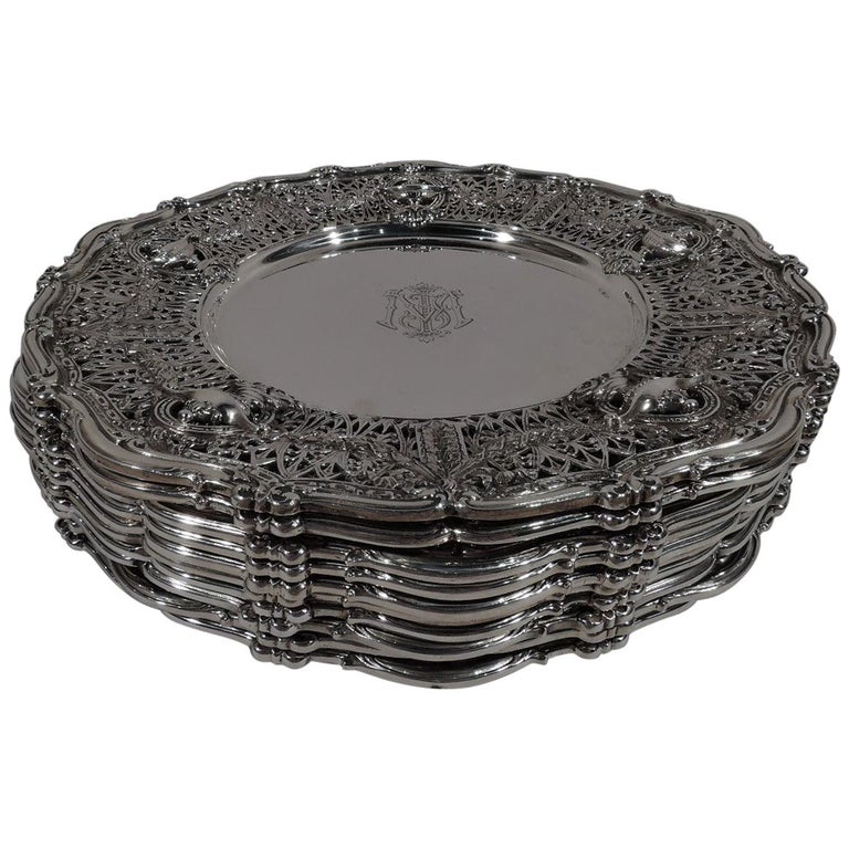 Set of 10 Shreve Adam Sterling Silver Service Dinner Plates For Sale at ...