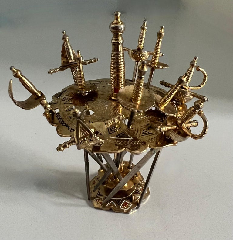 Set of 10 Sword Cocktail Picks on Matching Brass Stand For Sale at 1stDibs