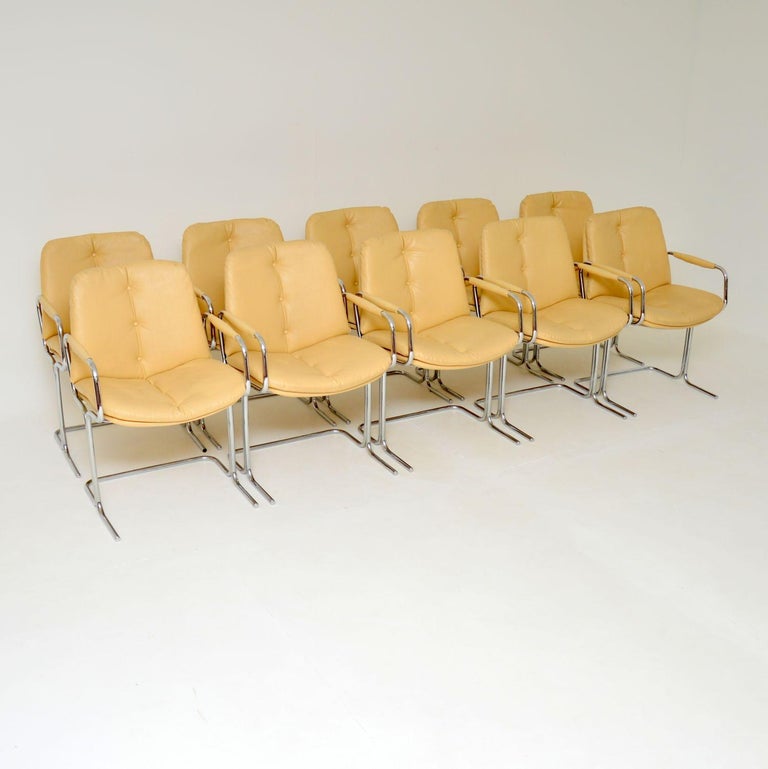 Set of 10 Vintage Chrome Eleganza Dining Chairs by Pieff at 1stDibs