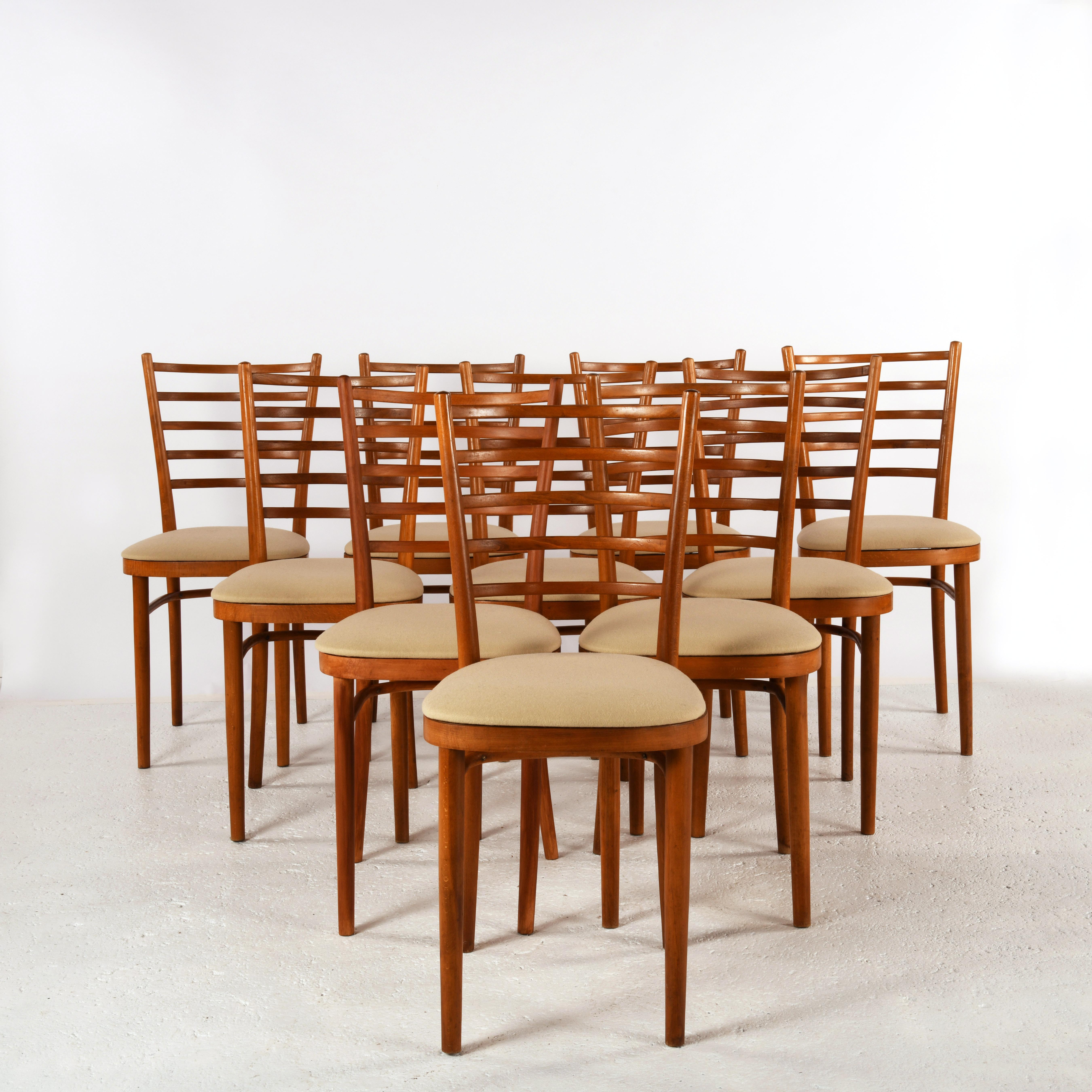 Set of 10 vintage Thonet chairs from the 1920/40s restored with a ...