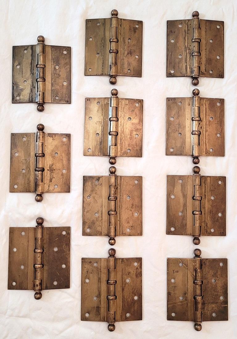 Set of 11 1920s McKinney Antique Brass Door Hinges For Sale at 1stDibs