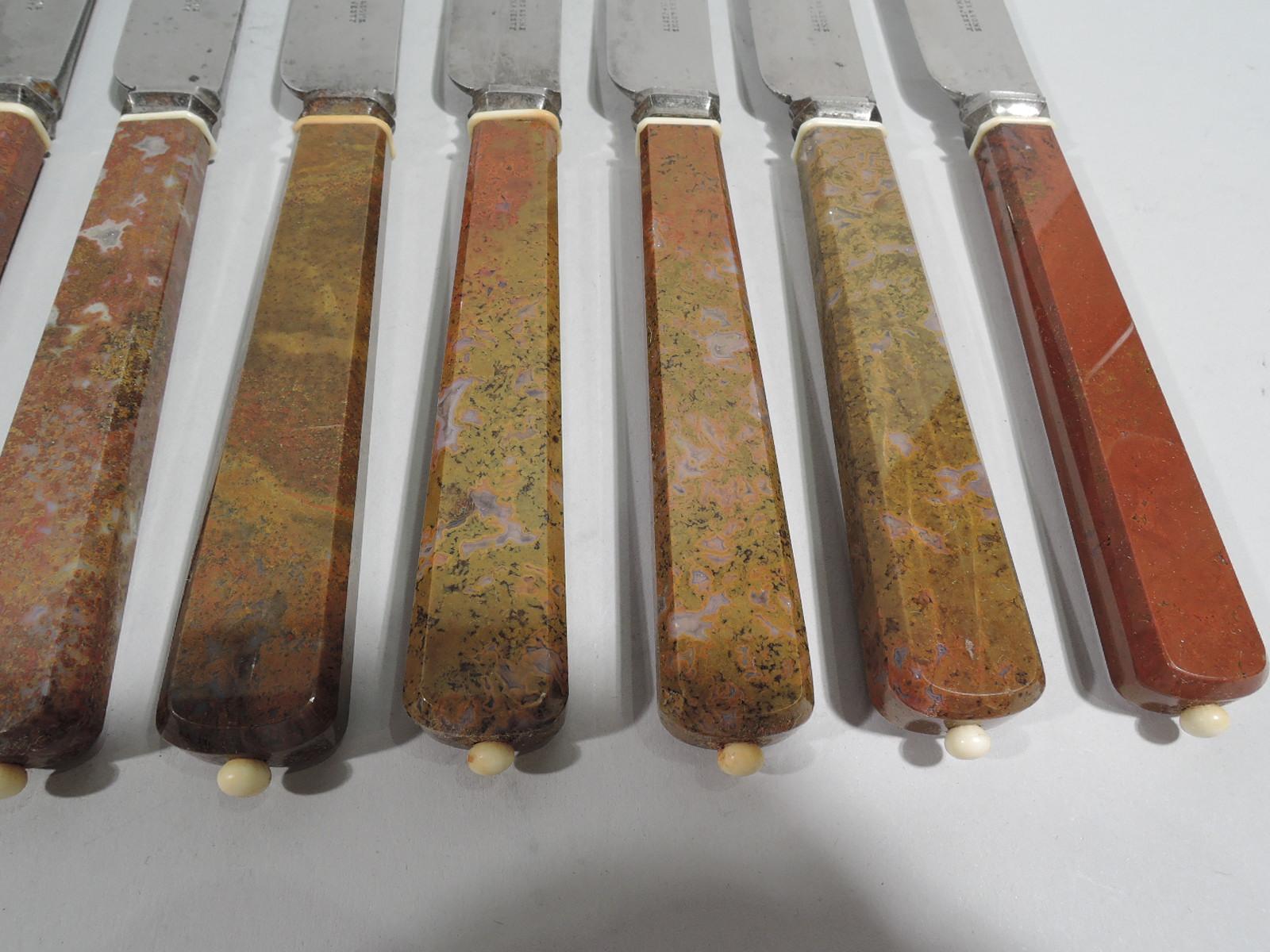 Set of 11 Antique English Victorian Dinner Knives with Agate Handles ...