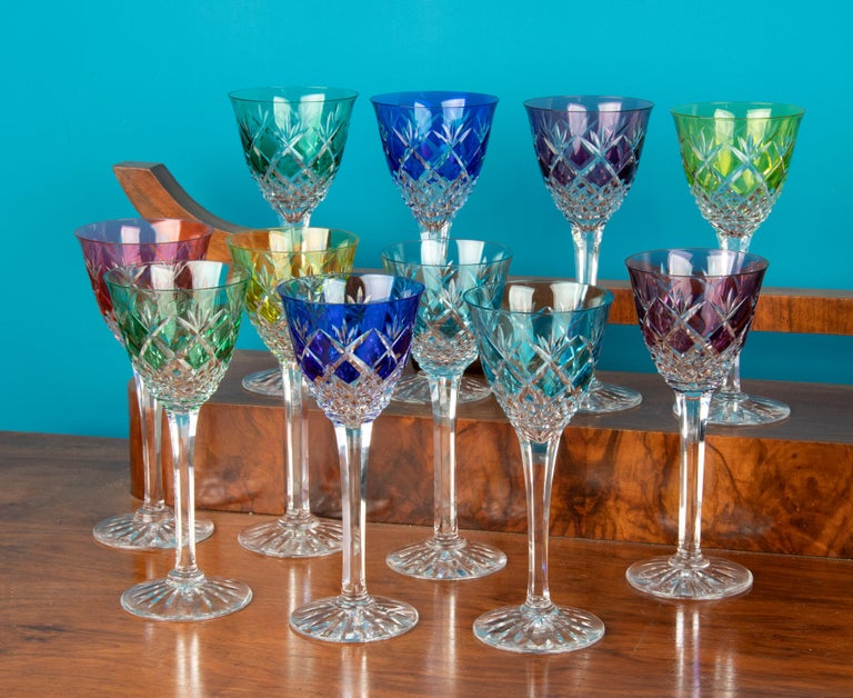 Set Of 11 Crystal Colored Wine Glasses For Sale At 1stdibs