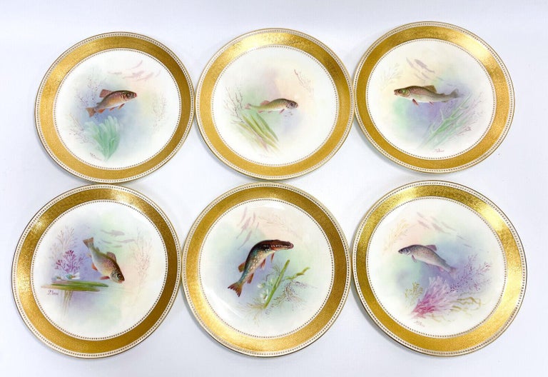 Set of 11 Minton England Porcelain Hand Painted Fish Cabinet Plates ...