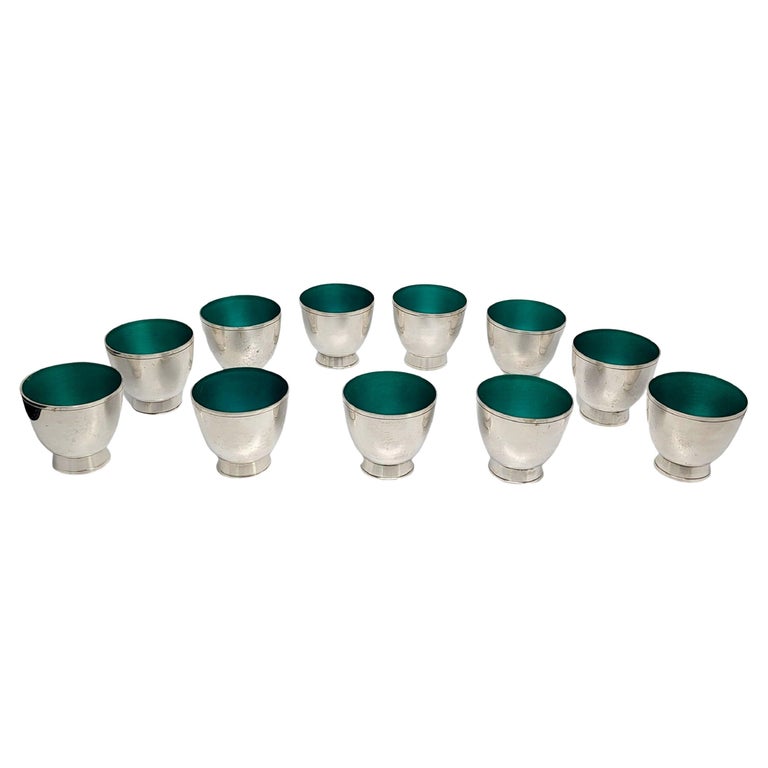 Set of 11 Towle Sterling Silver Green Enamel Punch Cups For Sale at 1stDibs