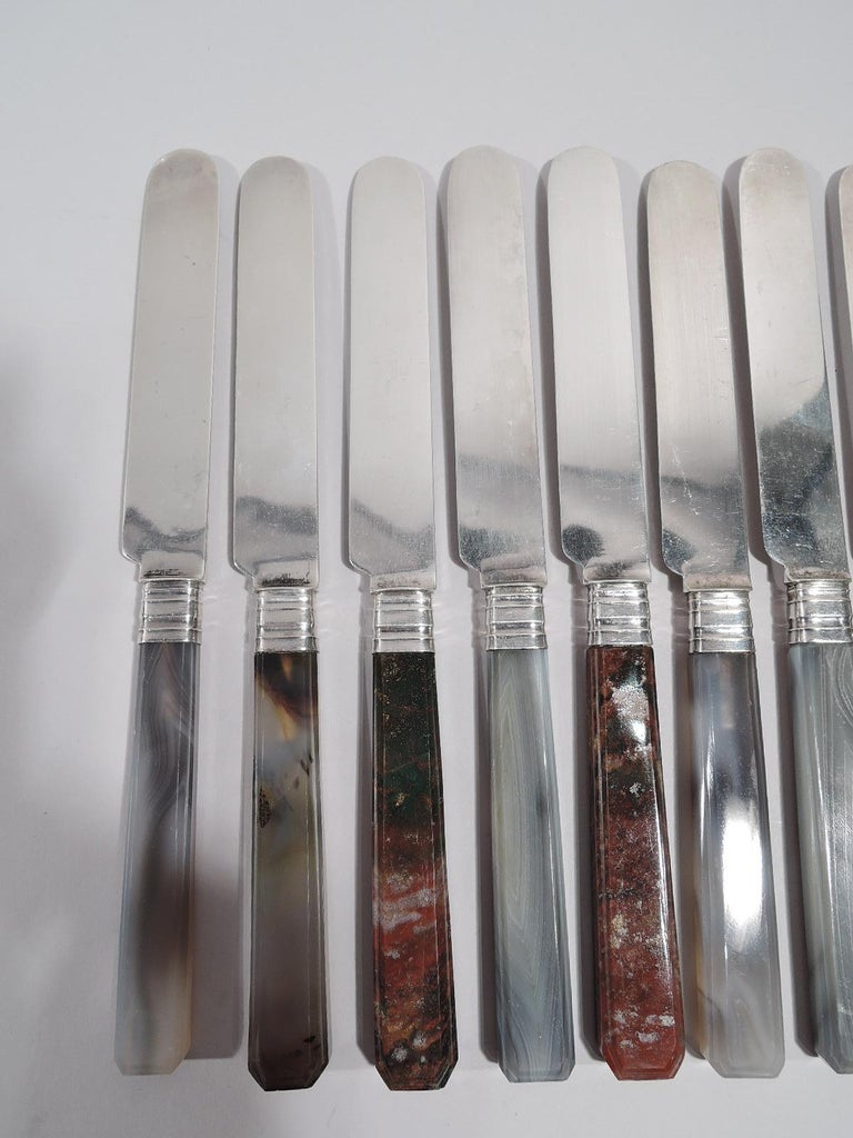 Set of 12 Albert Coles New York Coin Silver and Agate Dessert Knives ...