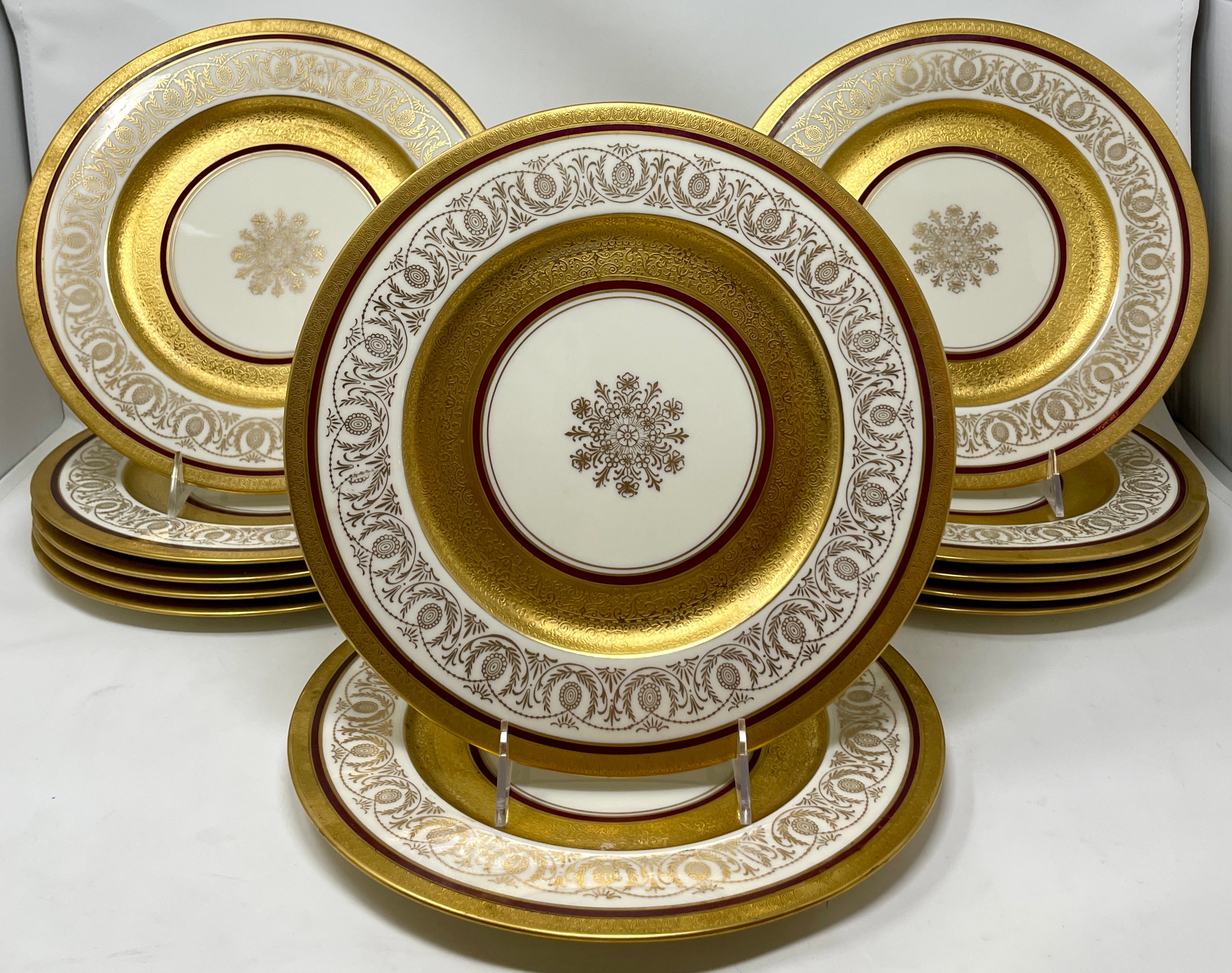 12 Antique English Royal Cauldron Embossed Porcelain Dinner Plates ...