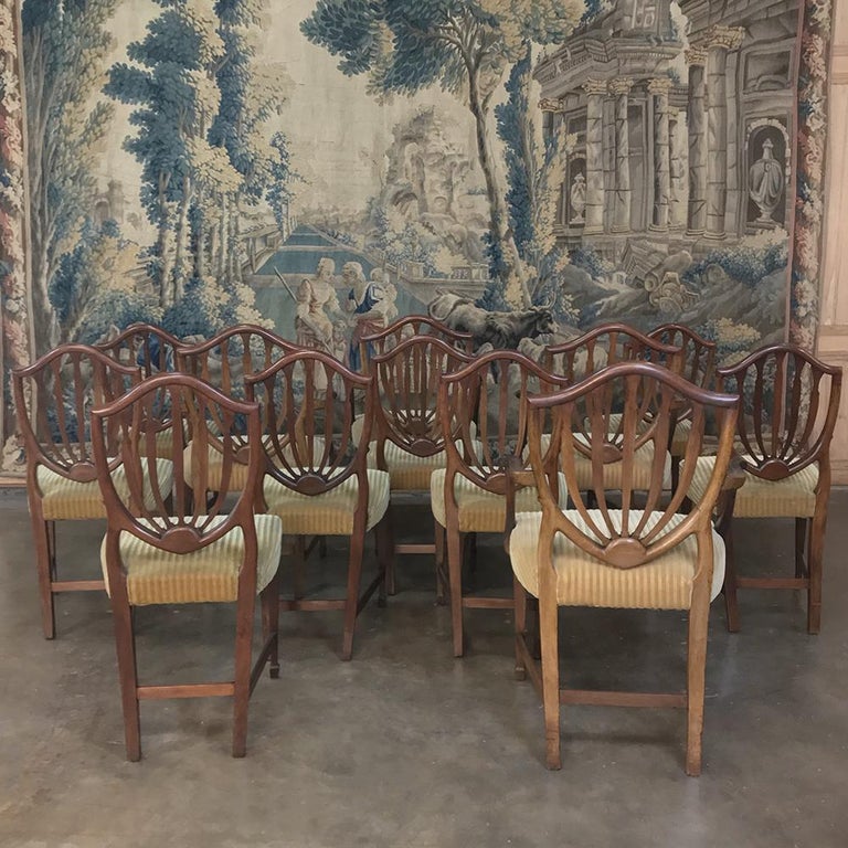 Set of 12 Antique English Sheraton Dining Chairs Includes Four ...