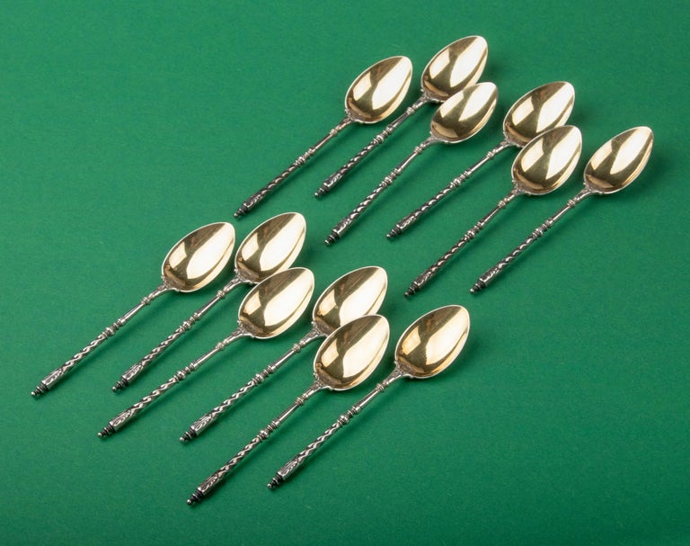 Set of 12 Antique Silver-Plated and Gilded Tea spoons made by ...