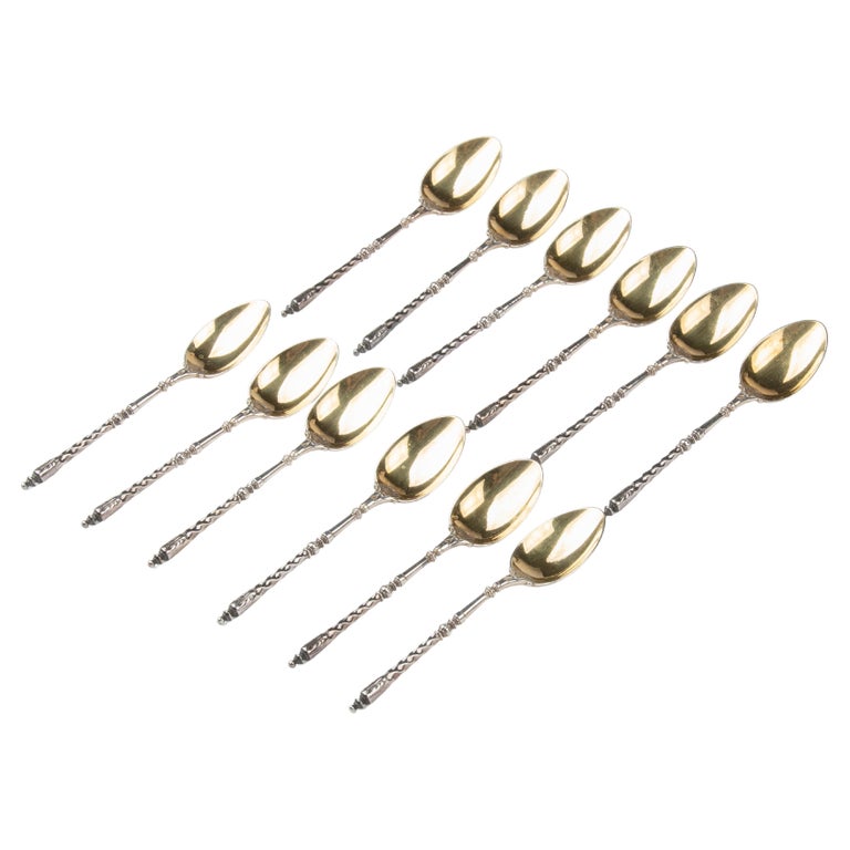 Set of 12 Antique Silver-Plated and Gilded Tea spoons made by ...