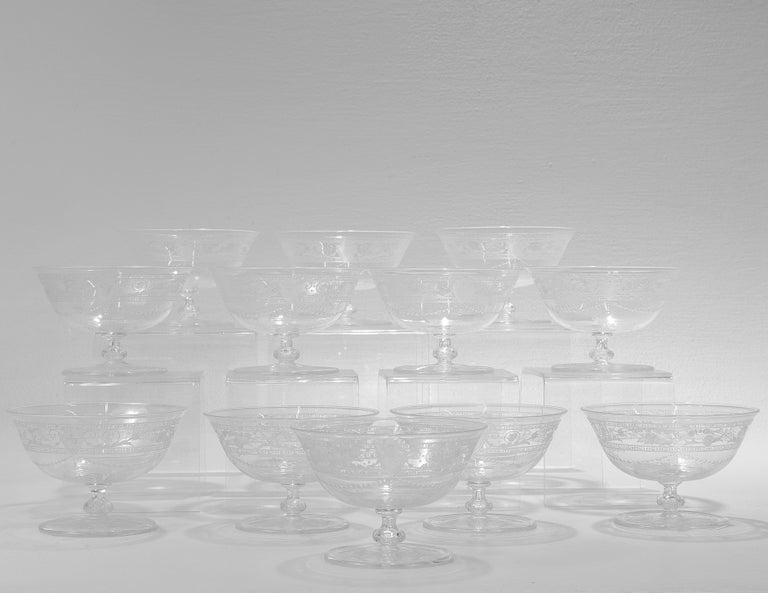 Set of 12 Antique Stourbridge Etched and Engraved Glass Sherbert Bowls ...