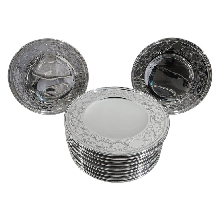 Set of 12 Antique Tiffany Winthrop Sterling Silver Dessert Plates at ...