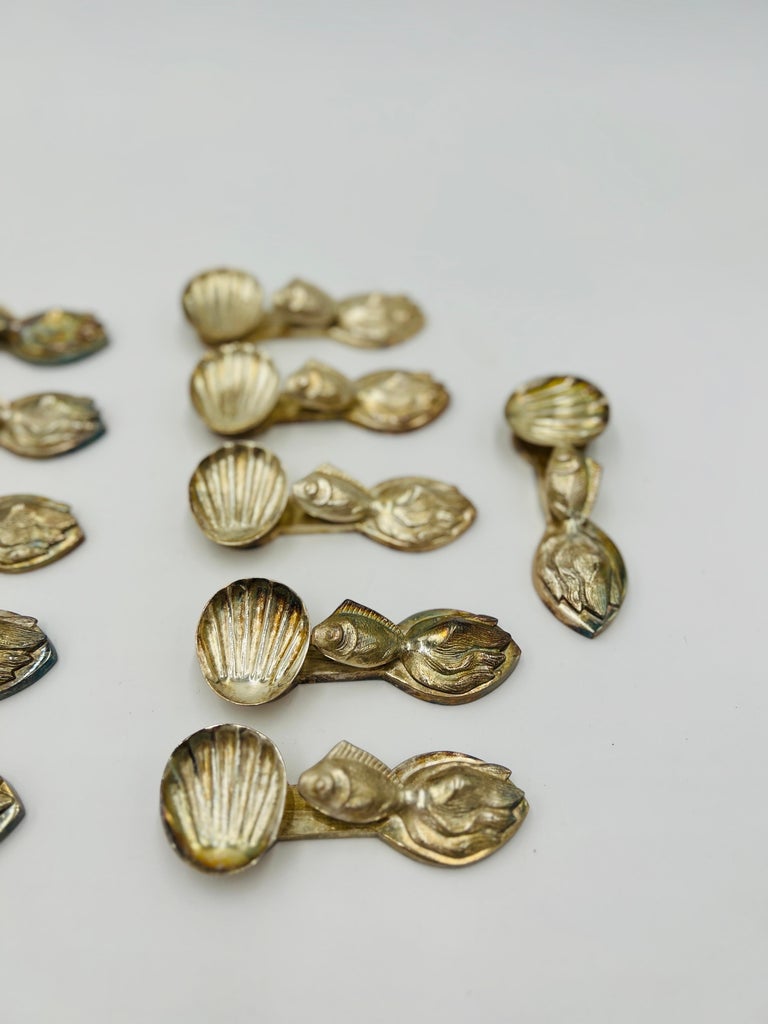 Set of 12, Buccellati Style Italian Silvered Fish / Shell Form ...