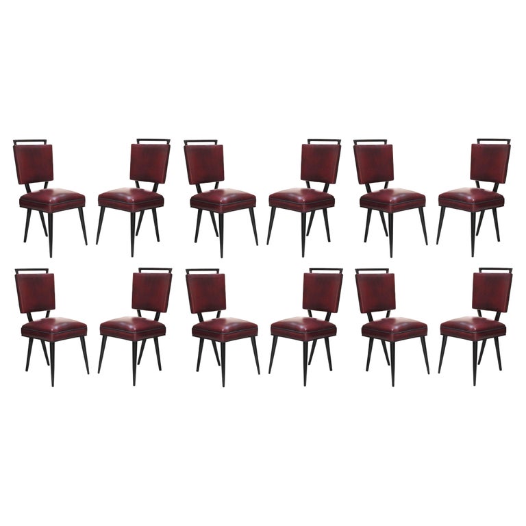 Set of 12 Chairs 50° in Leather and Wood, Italian For Sale at 1stDibs