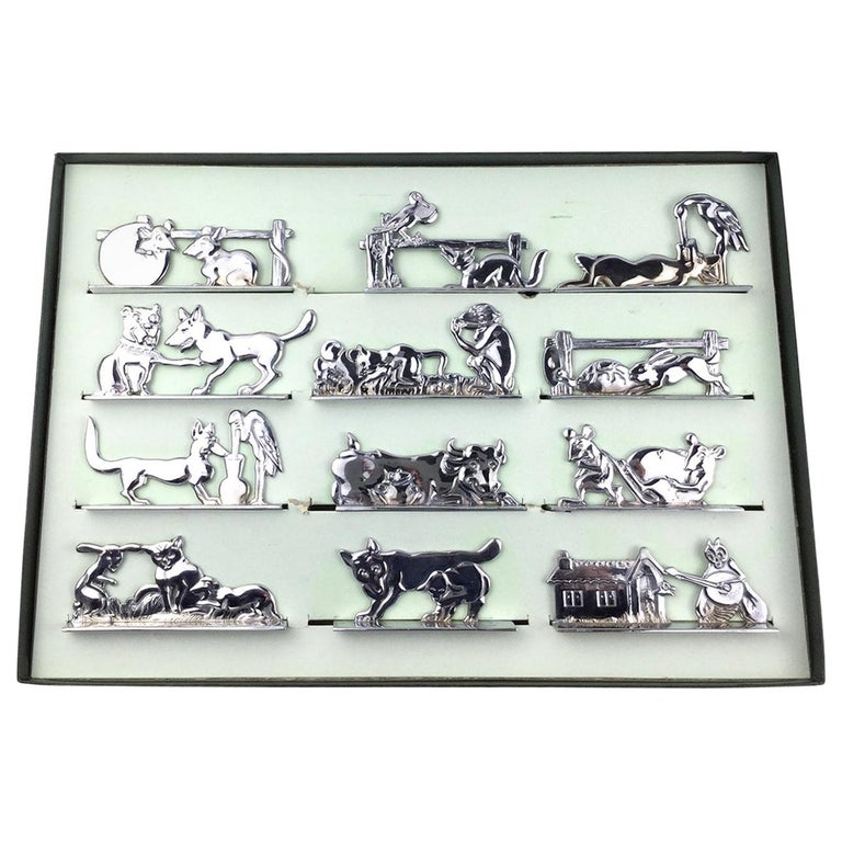 Set of 12 Chrome-Plated Knife Rests by the French Illustrator Benjamin ...