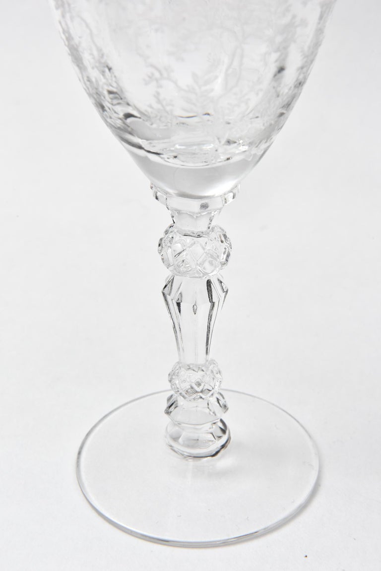 Set of 12 Crystal Wine Glasses, Intricate Jeweled Stem Vintage at 1stDibs