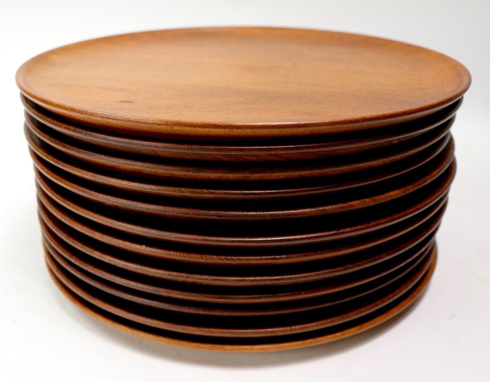 Set of 12 Danish Modern Teak Dinning Plates at 1stDibs