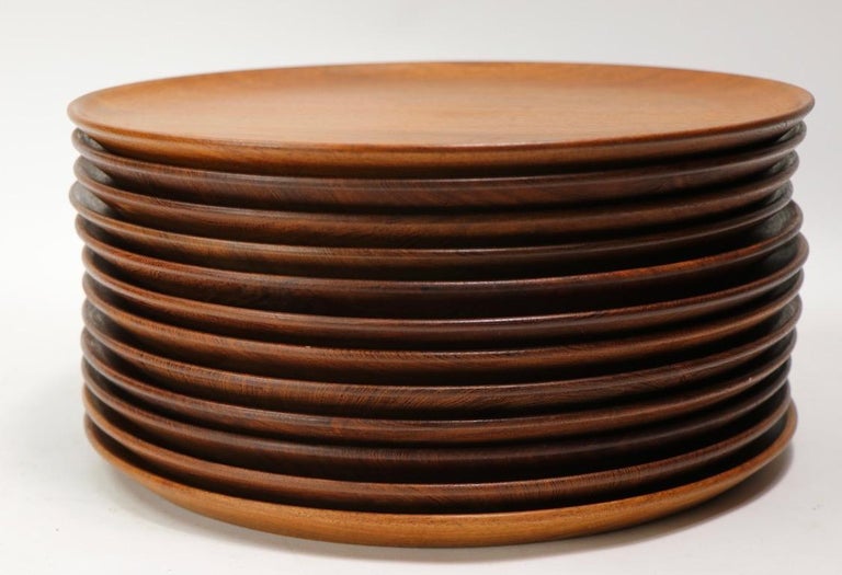 Set of 12 Danish Modern Teak Dinning Plates at 1stDibs