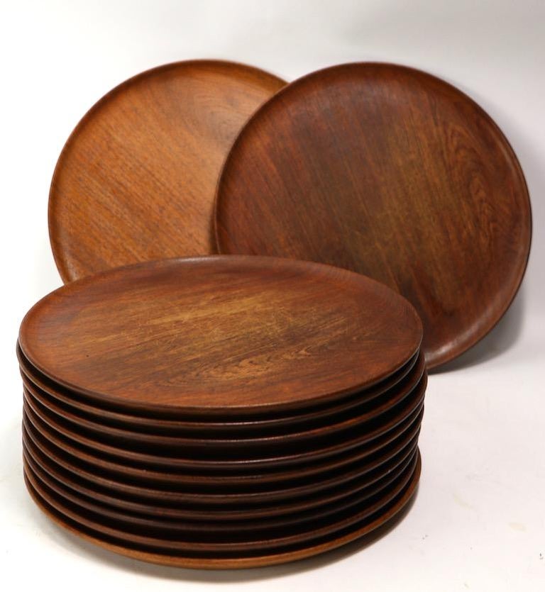 Set of 12 Danish Modern Teak Dinning Plates at 1stDibs