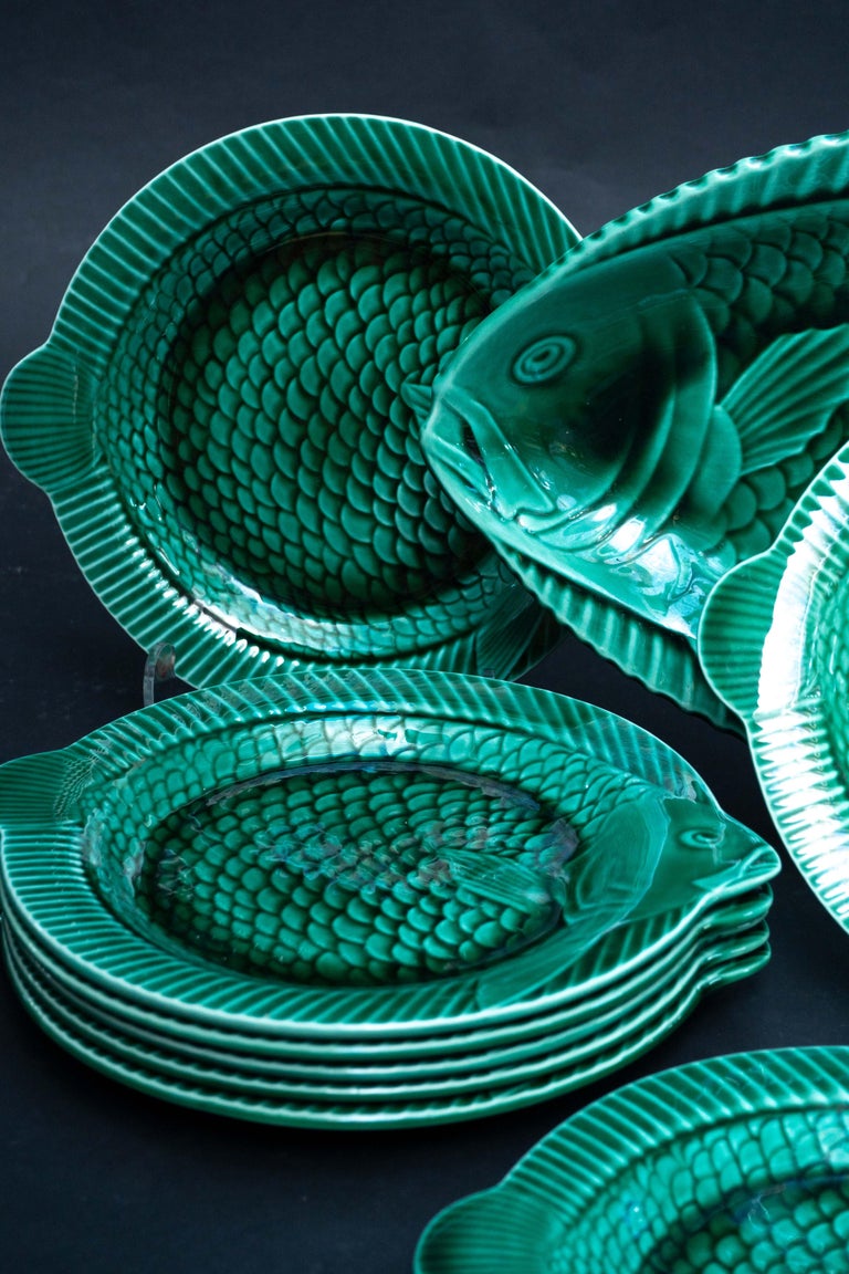 Set of 12 Emerald Green Fish Plates with Large Serving Platter by ...