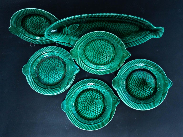 Set of 12 Emerald Green Fish Plates with Large Serving Platter by ...