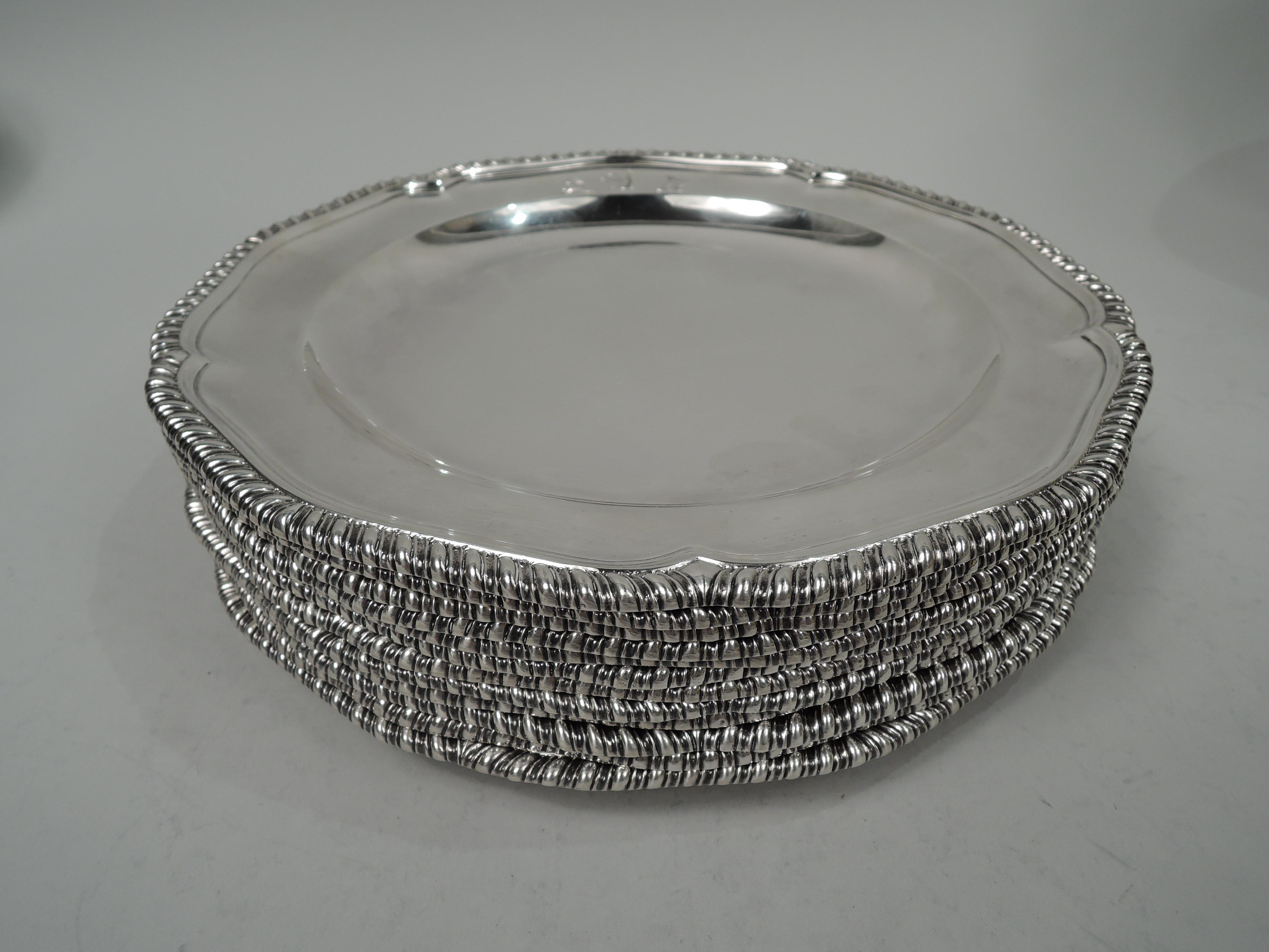 Set of 12 English Georgian Sterling Silver Dinner Plates, 1764 For Sale ...