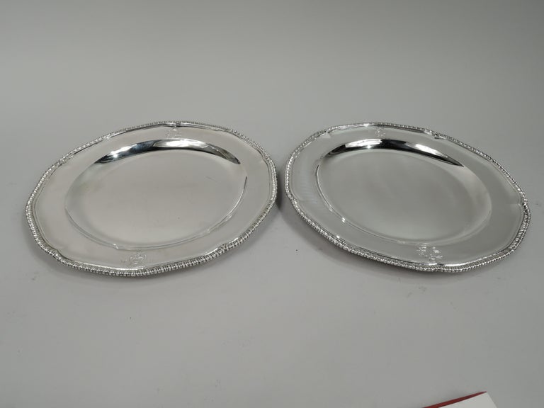 Set of 12 English Georgian Sterling Silver Dinner Plates with Royal ...