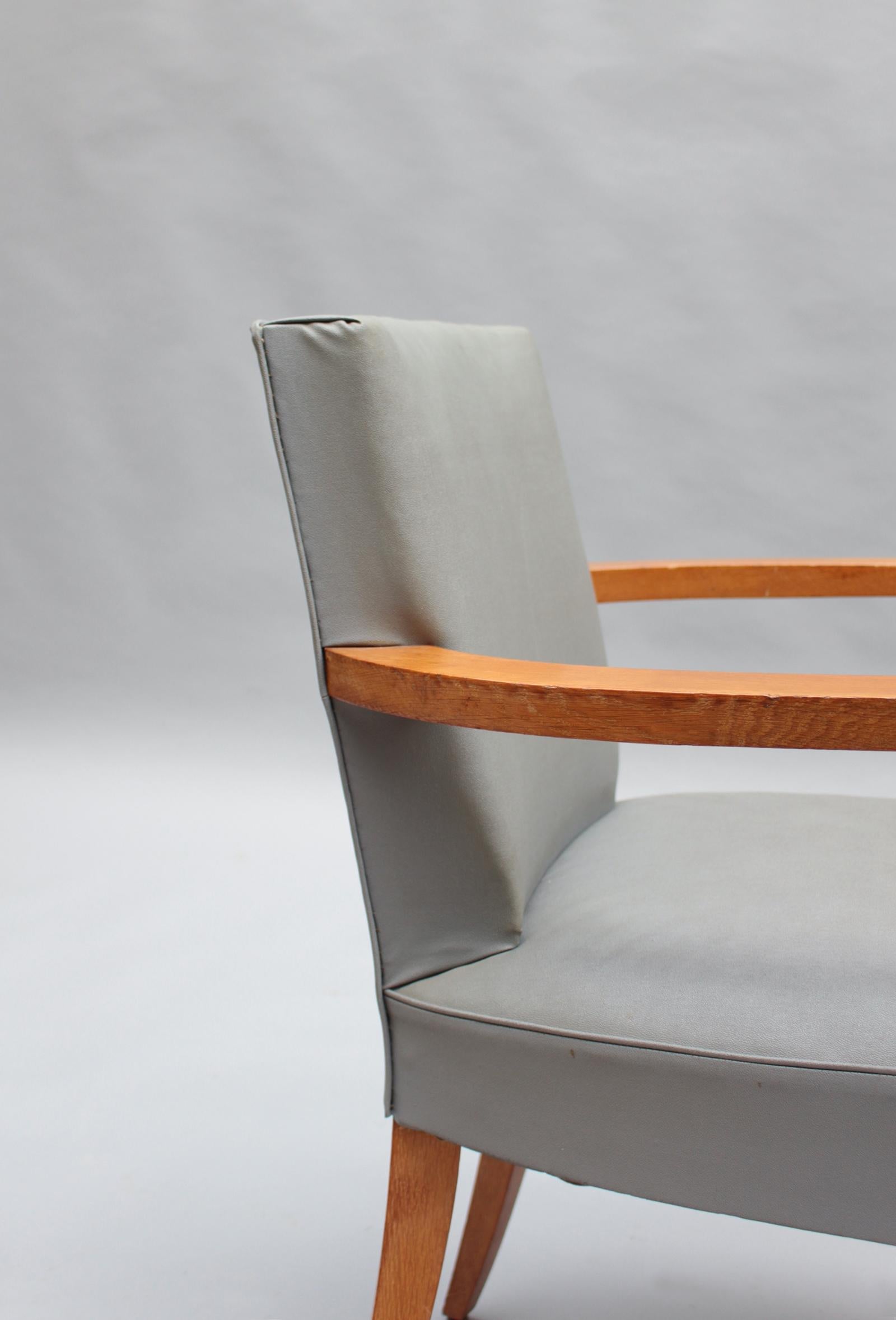 Set of 12 Fine French 1940s Oak and Leather Armchairs by Jacques Quinet ...