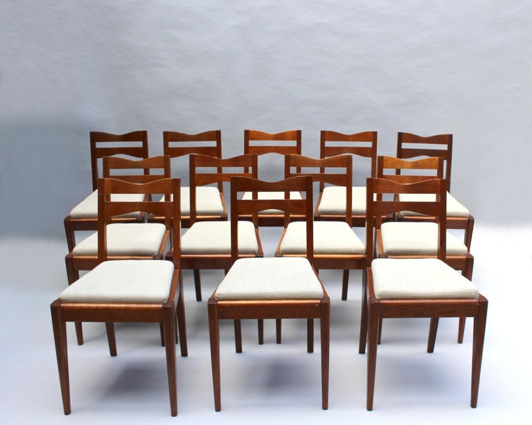 Set of 12 Fine French Art Deco Oak Dining Chairs by Dudouyt For Sale at ...